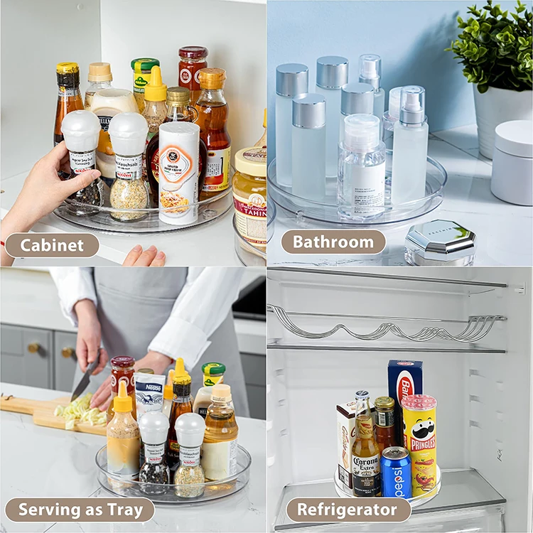 Clear Plastic Turntable Organizer Rotating Spice Rack Kitchen Pantry ...
