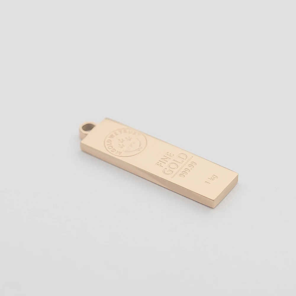 Stunning Jewelry Men Gold Engraving Bar Shape Pendant