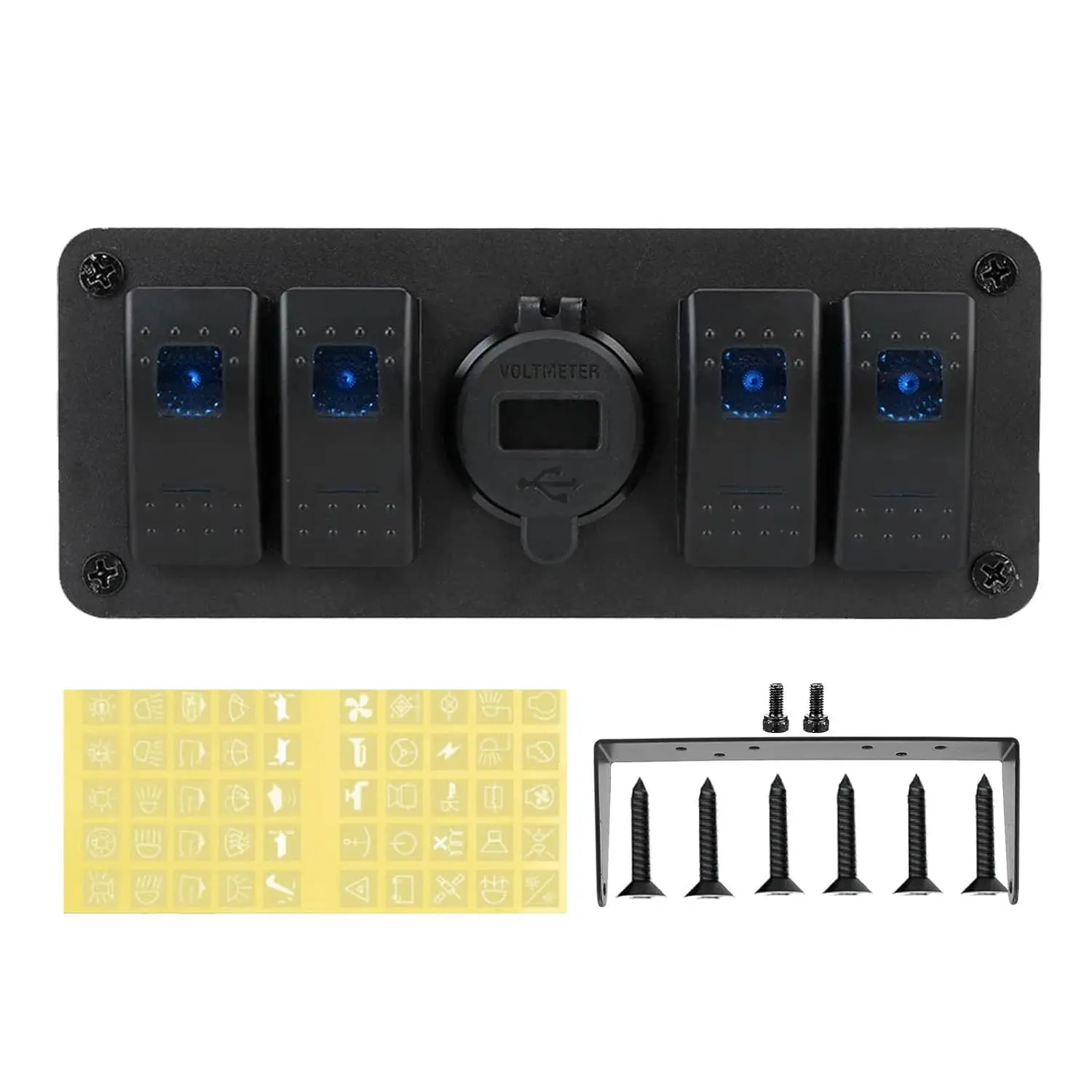 6 Gang Rocker Switch Box 12v Spst On Off Switch Qc 3.0 Usb Charger ...