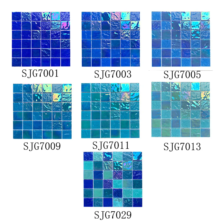 Wholesale Blue Iridescent Glass Mosaic Tiles for Pool & Bath