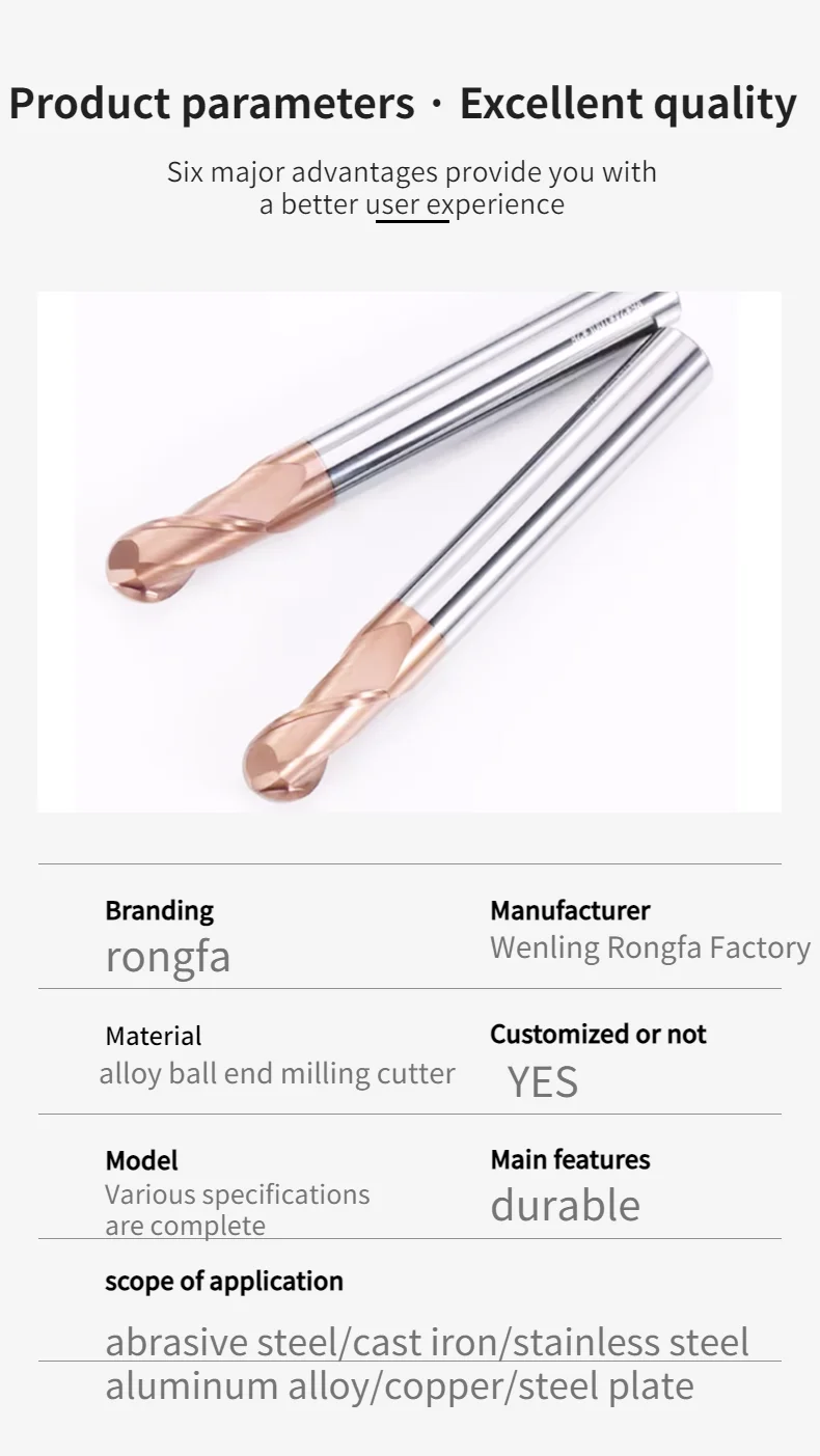 55 Degree Ball Cutter Tungsten Steel Alloy Ball End Mill With 2-blade ...