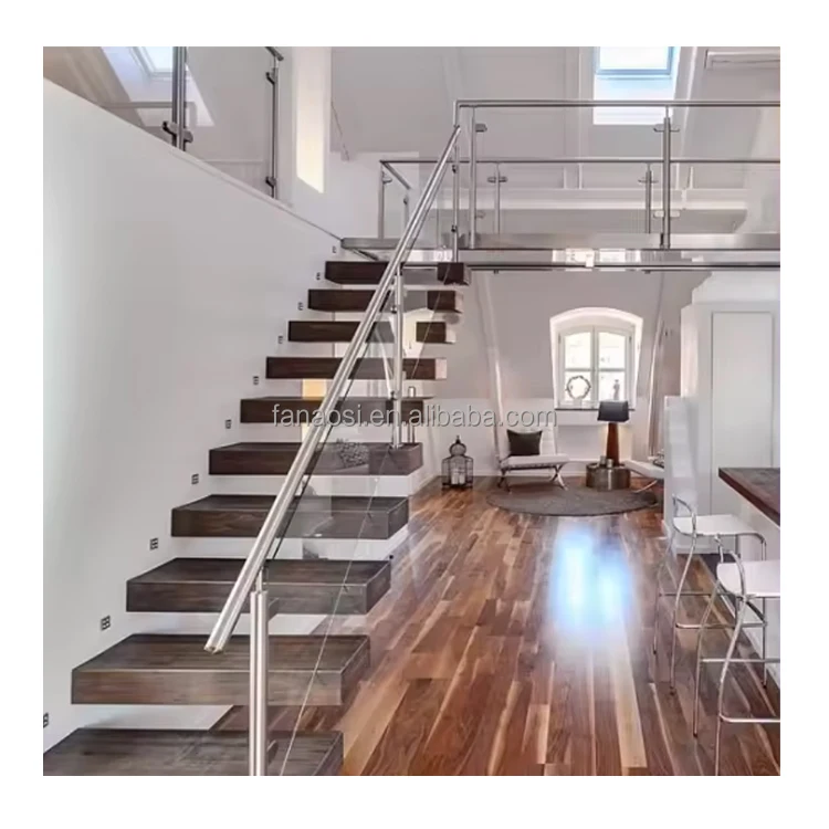 Prefabricated Modern Luxury Indoor Floating Stairs Customized Stringer ...