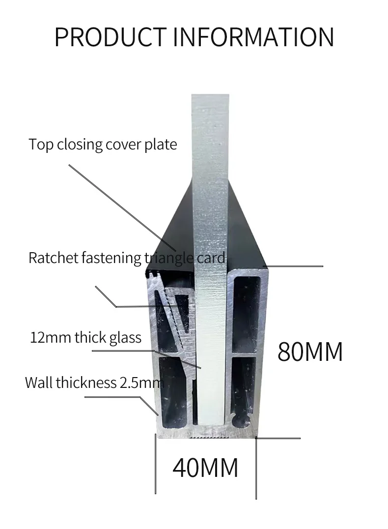 Aluminum U Channel Railing for Frameless Glass Balustrade