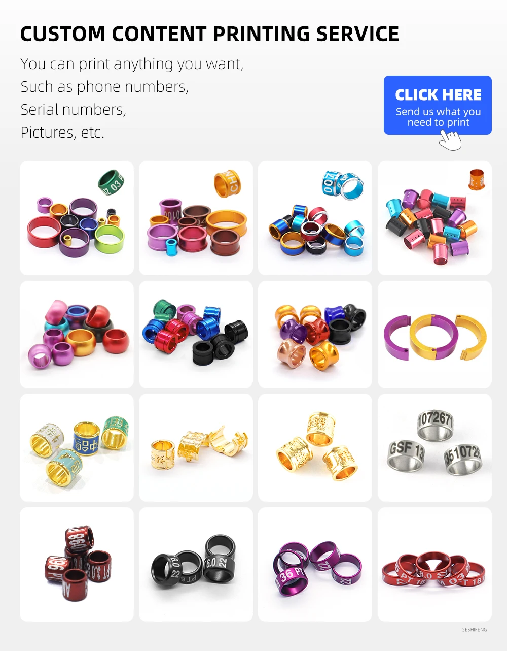 Customized Laser Engraving 2-9mm Aluminum Bird Leg Bands