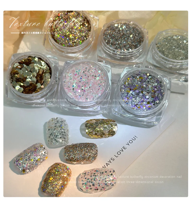 2024 New Summer Internet Celebrity Hot Selling Gold Sequins Nail Art ...