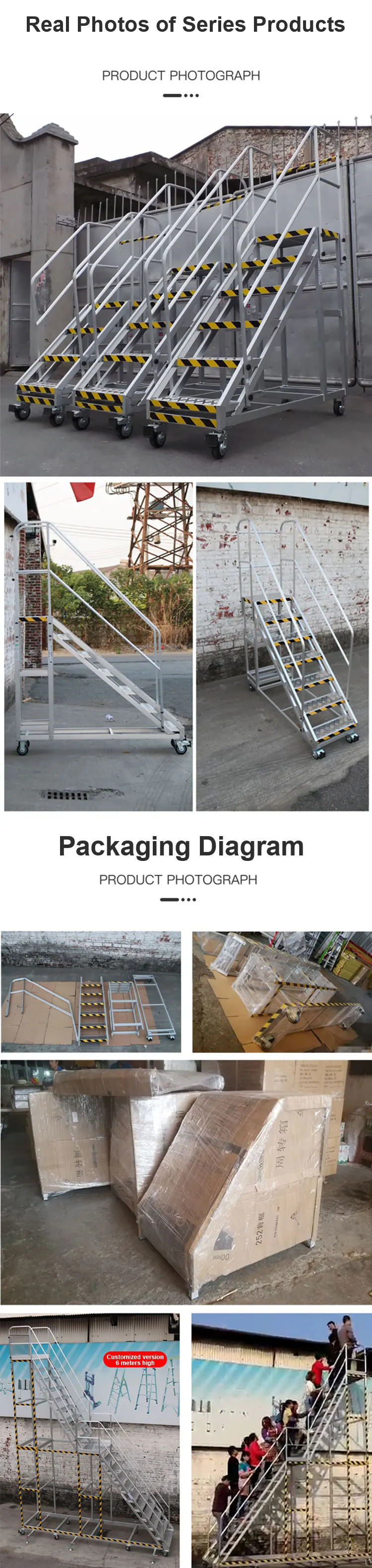 Langle Warehouse Supermarket Safety Metal Rolling Ladder Industrial ...