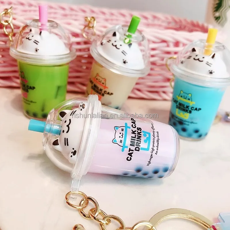Boba Tea Keychain With Liquid Quicksand Kawaii Milk Tea Keychain Bubble ...