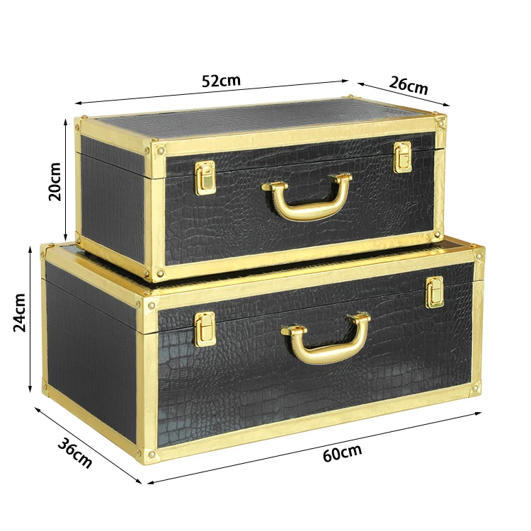 Light Luxury Vintage Gilt Leather Storage Trunk Set Of 2 Black Trunks ...
