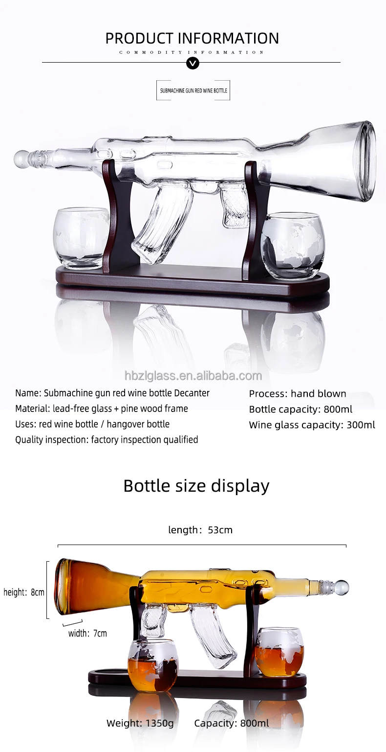 AK47 Rifle Gun Whiskey Decanter Set - 800 Ml Glass