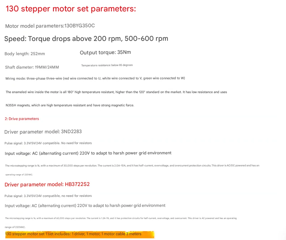 130 Three-phase Stepper Motor Set 35N High Torque 130BYG350C + 3ND2283 ...