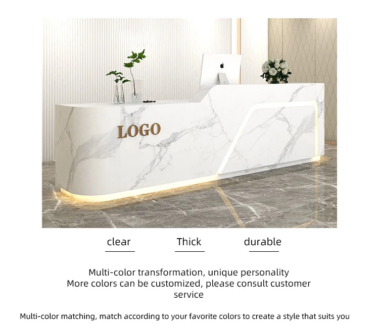Modern Luxury Office Counter - White Curved Reception Desk