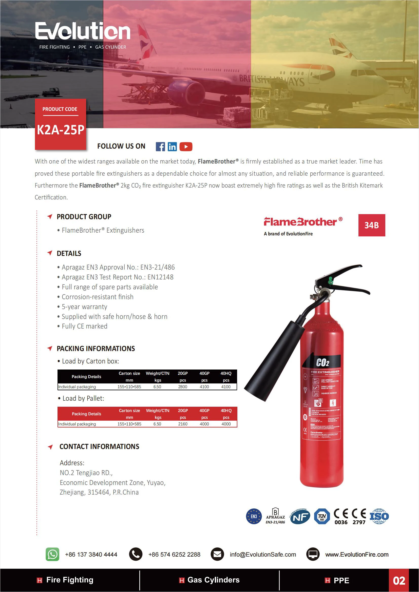 2kg Co2 34b Fire Extinguisher Co2 Ce En3 Extinguishers Carbon Dioxide ...