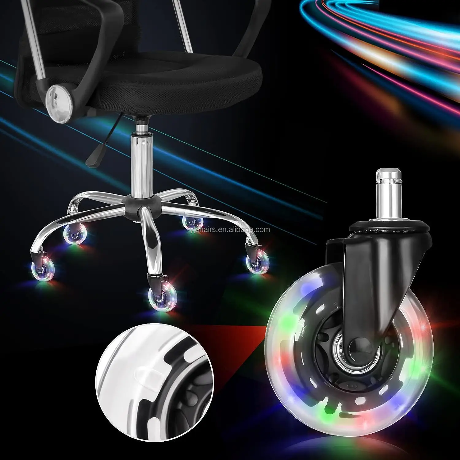 Office Chair Caster With Rgb Color Changing Lights 3 Inch Twin Ball ...