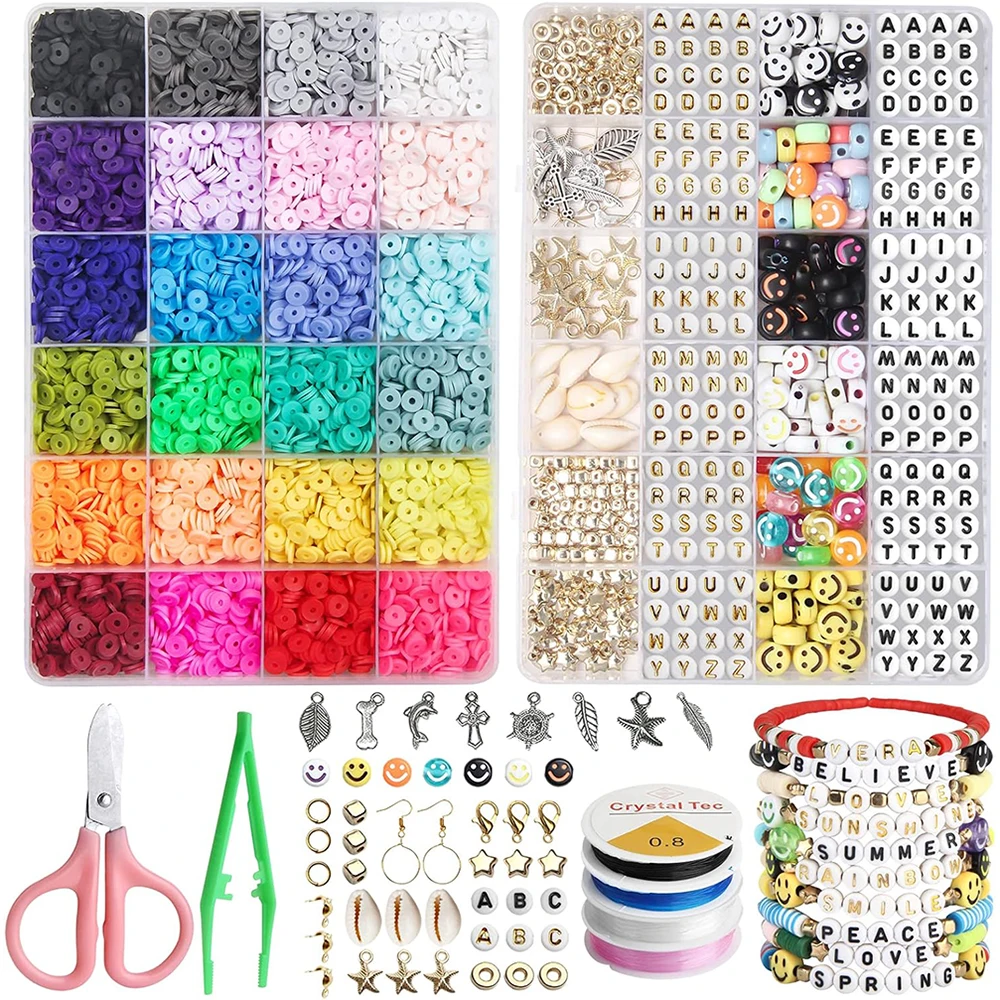 7200 Pcs Diy Beads Kit 24 Colors 6mm Spacer Flat Round Heishi Beads ...