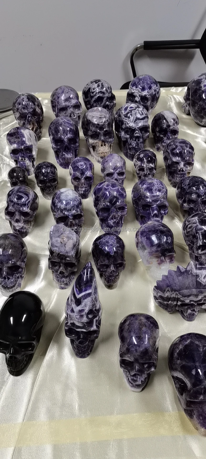 Hand Carved Agate Amethyst Geode Crystal Skull - Home Decor