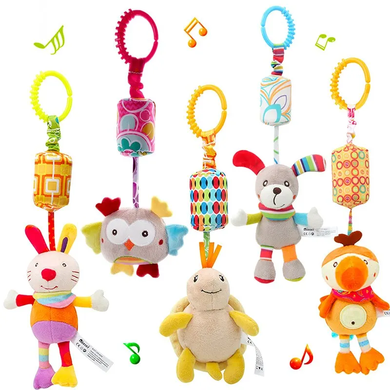 Baby Sensory Hanging Rattles Soft Learning Toys Plush Animals Stroller ...