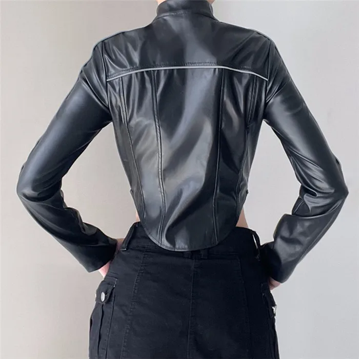 Fashion Sexy Leather Jacket With Vertical Collar And Irregular Hem ...