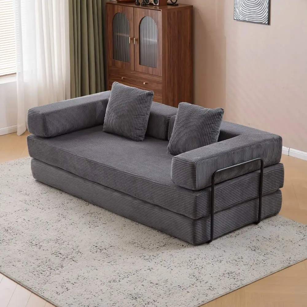 Modern Deep Seat Foldable Sofa Bed Upholstered Couches No Assembly ...