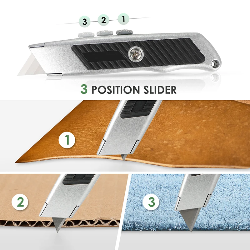 Multi Functional Utility Knife Safety Heavy Duty Box Cutter 3 Position ...