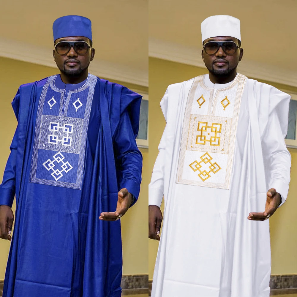 H & D African Formal Attire for Men 3 PCS Sets Shirt Pants Suite Agbada ...