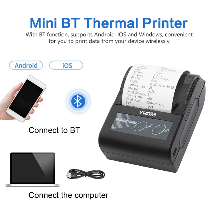 YHD-5808L Portable Thermal Receipt Printer - 58mm, Bluetooth