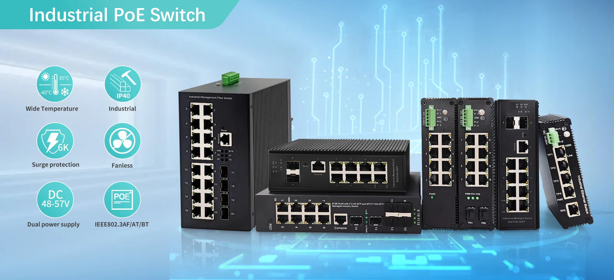 Din Rail Industrial 4 Port Gigabit PoE Switch 10/100/1000Mbps Managed Standard Active PoE Switch ...