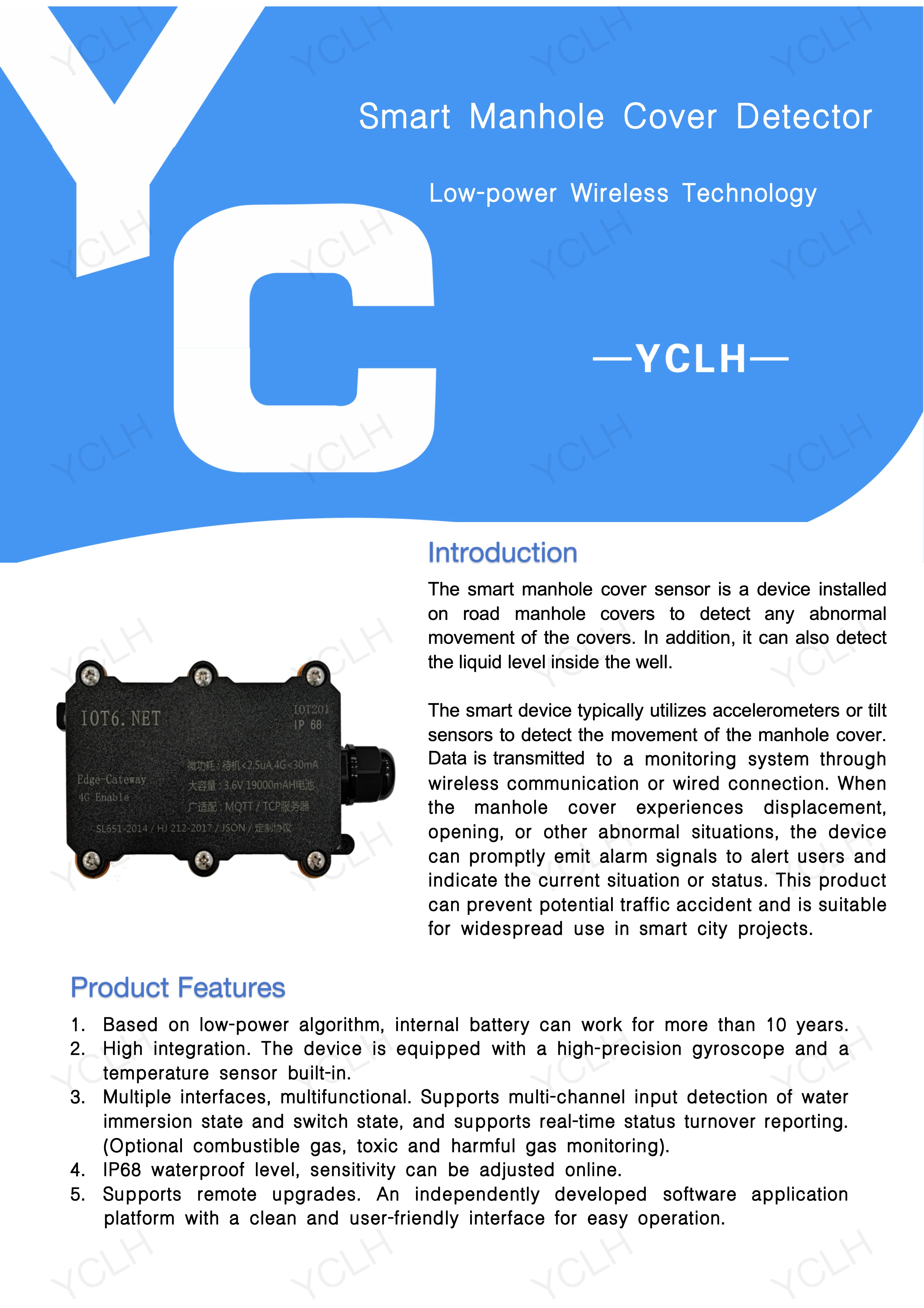 Wireless Manhole Cover Sensor Water Level Detector Low-power ...