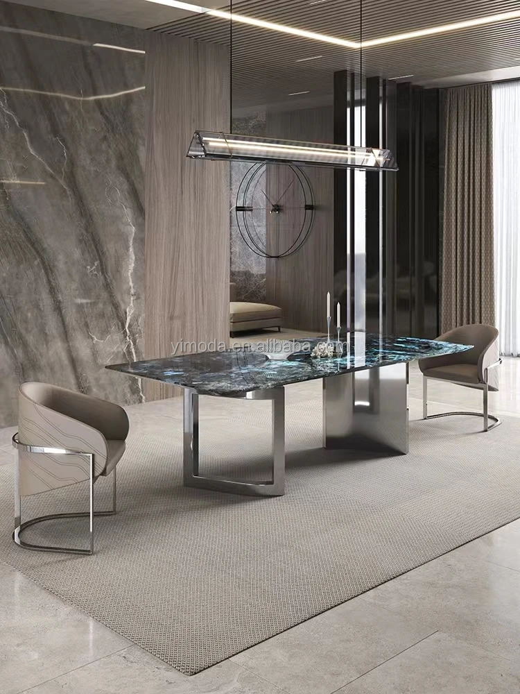 Modern Luxury Modern Natural Marble Dining Table Silver Base ...