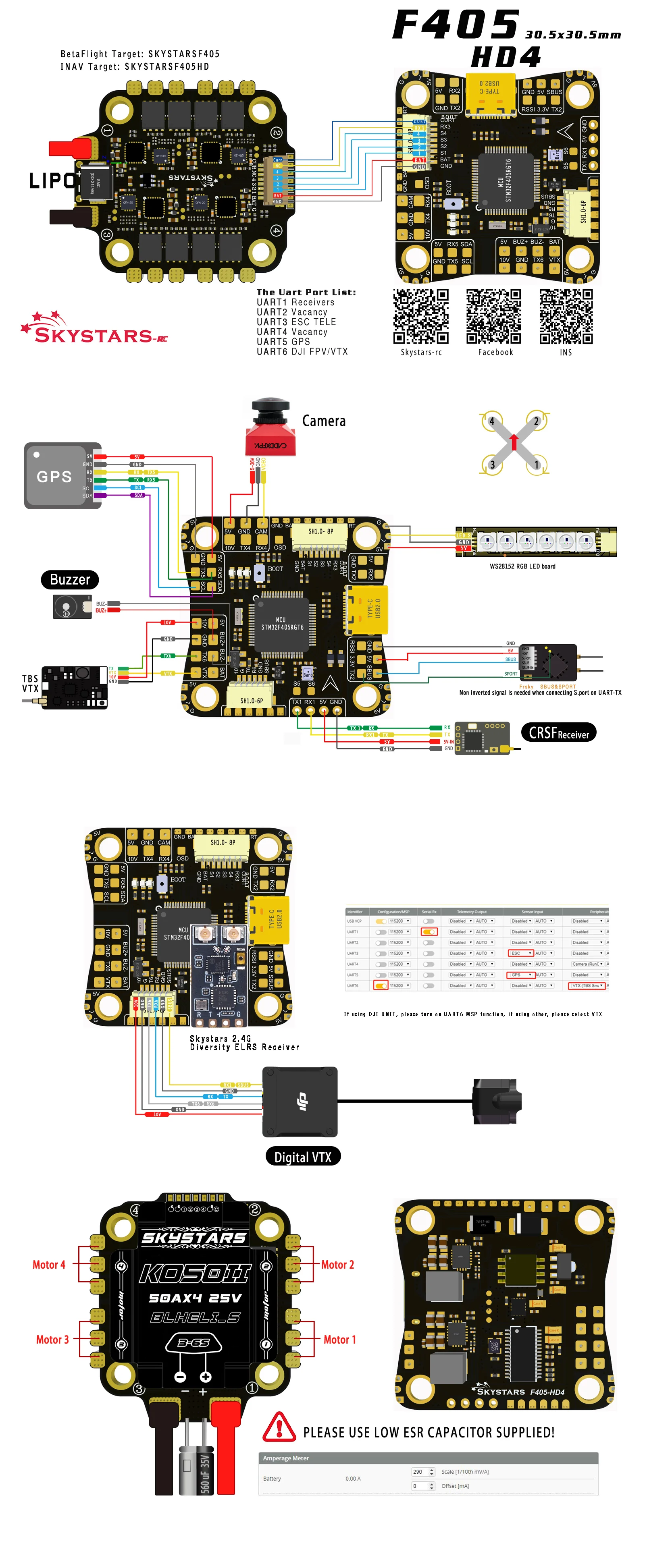 Hot Skystars F405 F4 Flight Controller Fc 50a 4 In1 Esc Stack 3 6s Lipo