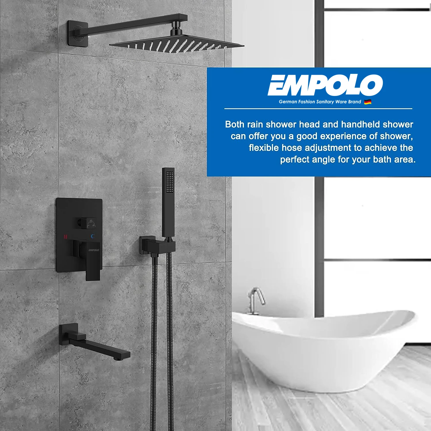 Empolo Cupc Luxury Black Hidden Wall Concealed Rain Shower Mixer Set ...