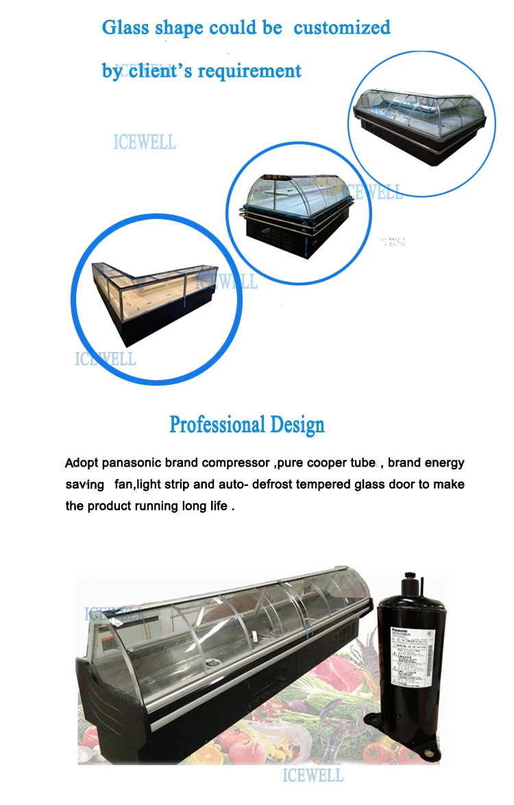 Customized Commercial L Shape Fridge Cabinet Showcase Meat Deli Display ...