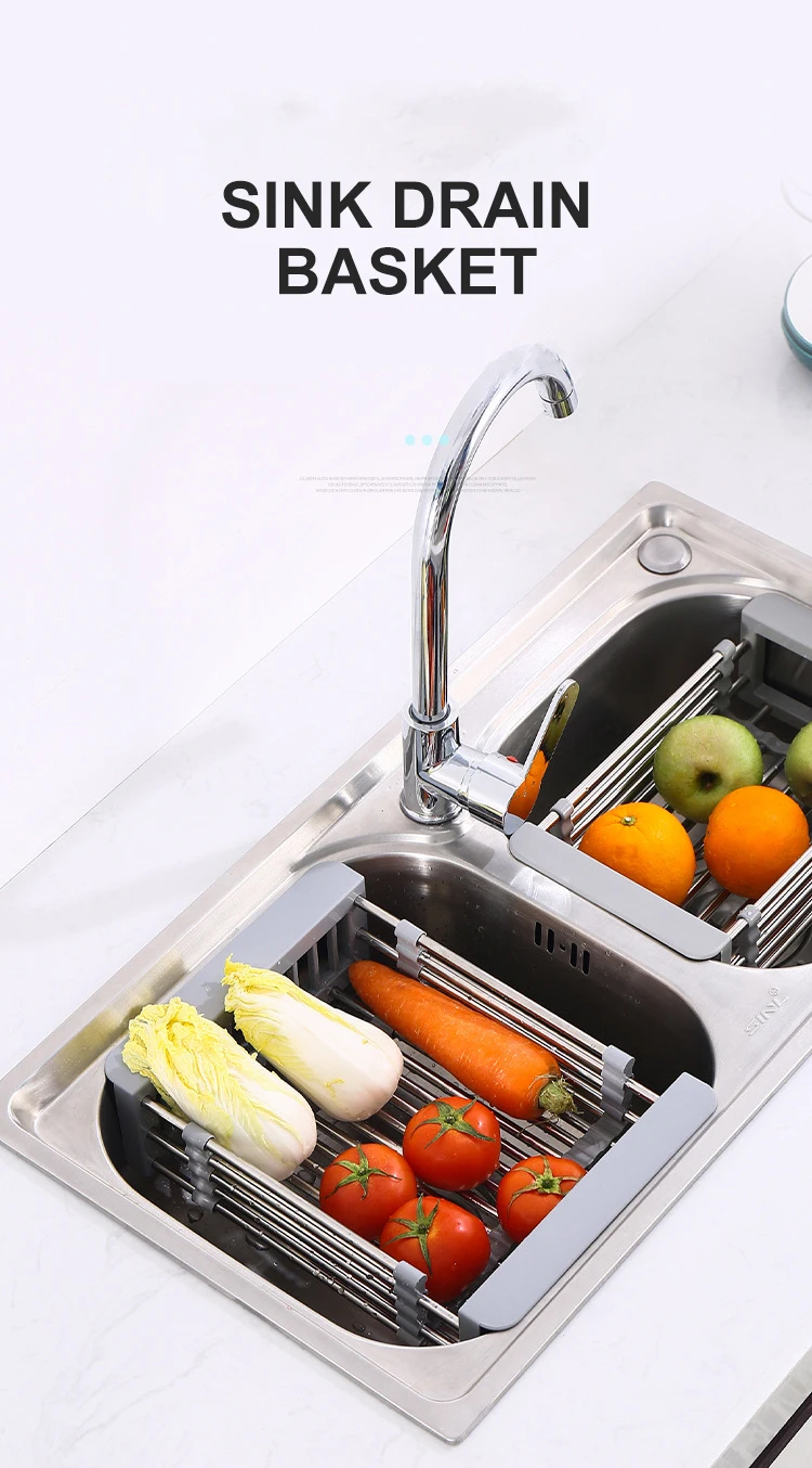 Stainless Steel Adjustable Sink Dish Drainers Drain Basket Extend Dish ...