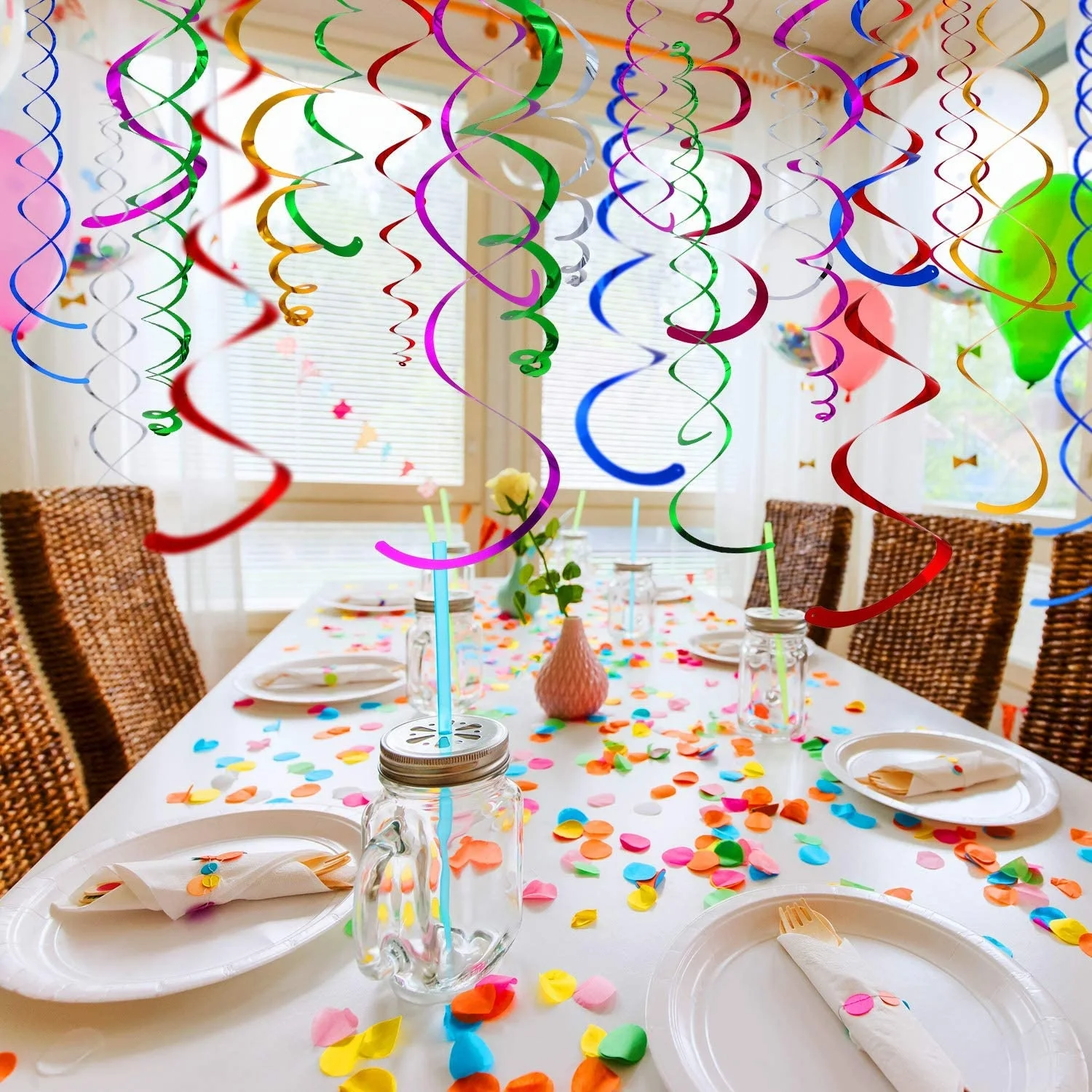 Multi-color Party Supplies Set Plastic Hanging Swirl Decorations 12 ...