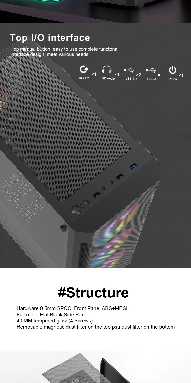 2024 Factory New Design 192-5 Atx Gaming Pc Case Desktop Computer Rgb ...