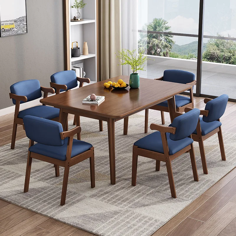 Solid Wood Dining Table Simple Rectangular Dining Table 4 Chairs Set ...