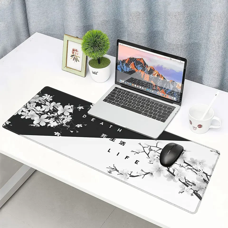 600*300mm Black White Cherry Blossom Mouse Pad Sublimation Extra Large ...