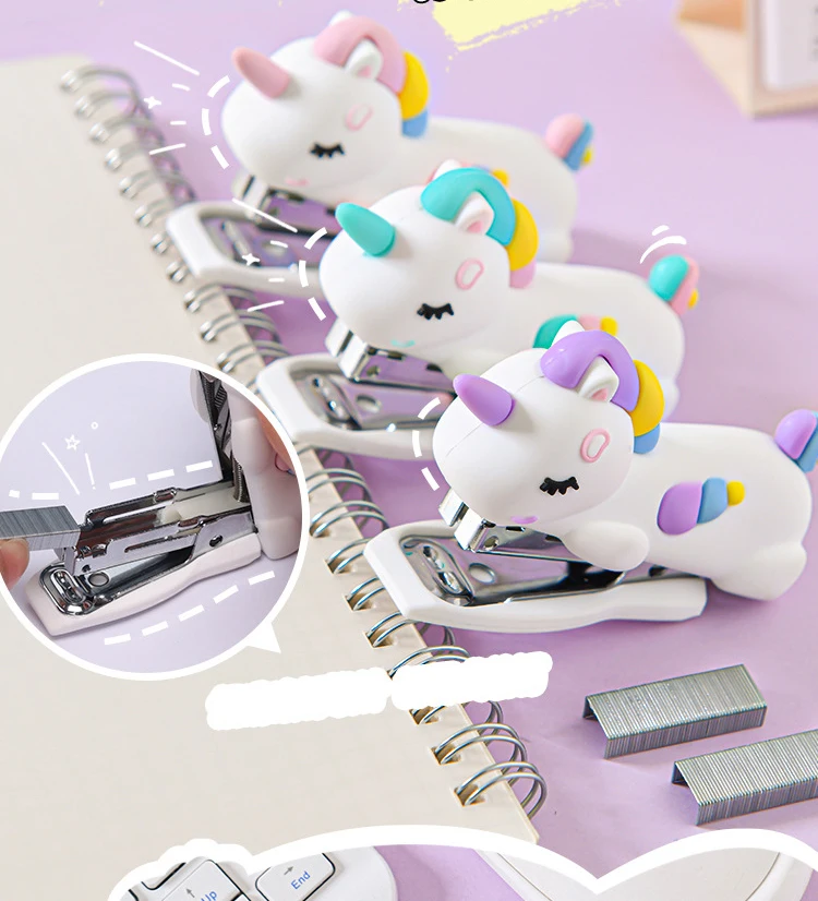 2024 Custom Mini Stapler with Cartoon Unicorn Macaron Color