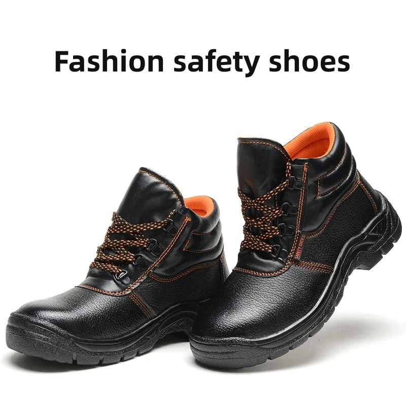 Men's Leather Work Boots Prickproof Safety Shoes With Steel Toe And ...