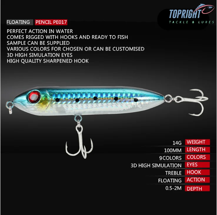 Top Right PE017 14g 100mm Stickbait Fishing Lures Pencil Lure