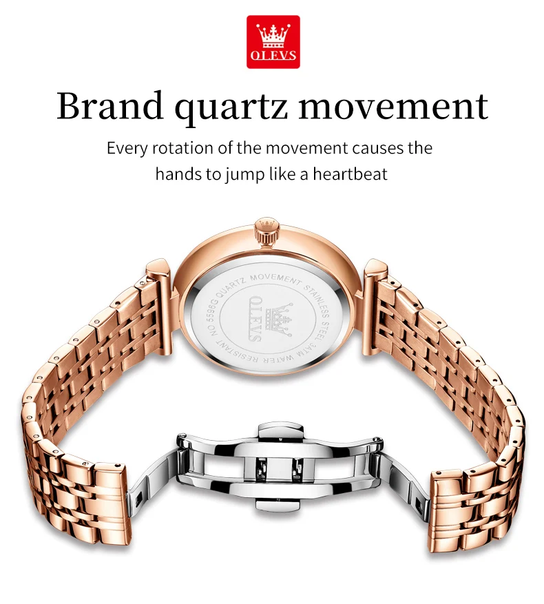 Olevs 5596 New Golden Luxury Quartz Couple Watches Gold Bracelet Wrist ...