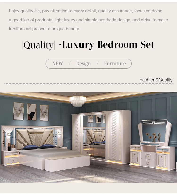 Modern Design Wood Frame Double King Size Luxury Bed Set Home Hotel ...