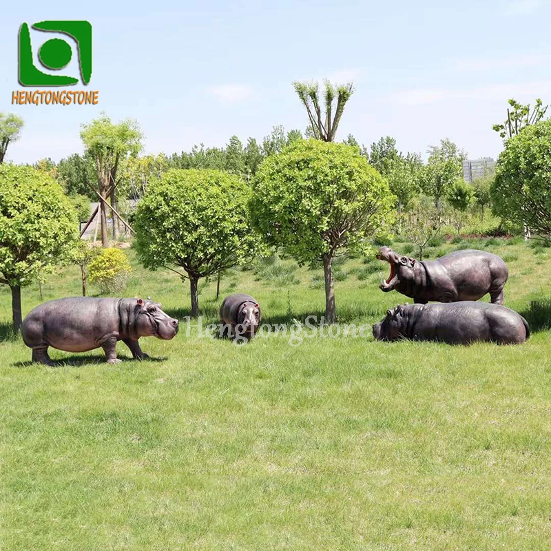 Zoo Decorative Life Size Fiberglass Brown Hippo Statue Resin Animal ...