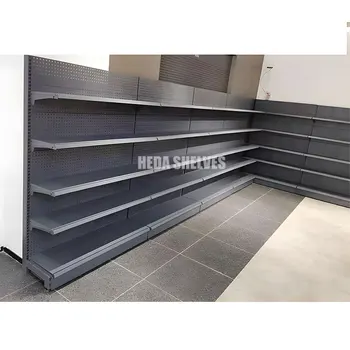 5 Tiers Supermarket Wall Shelf Black Pegboard Gondola Display Grocery ...