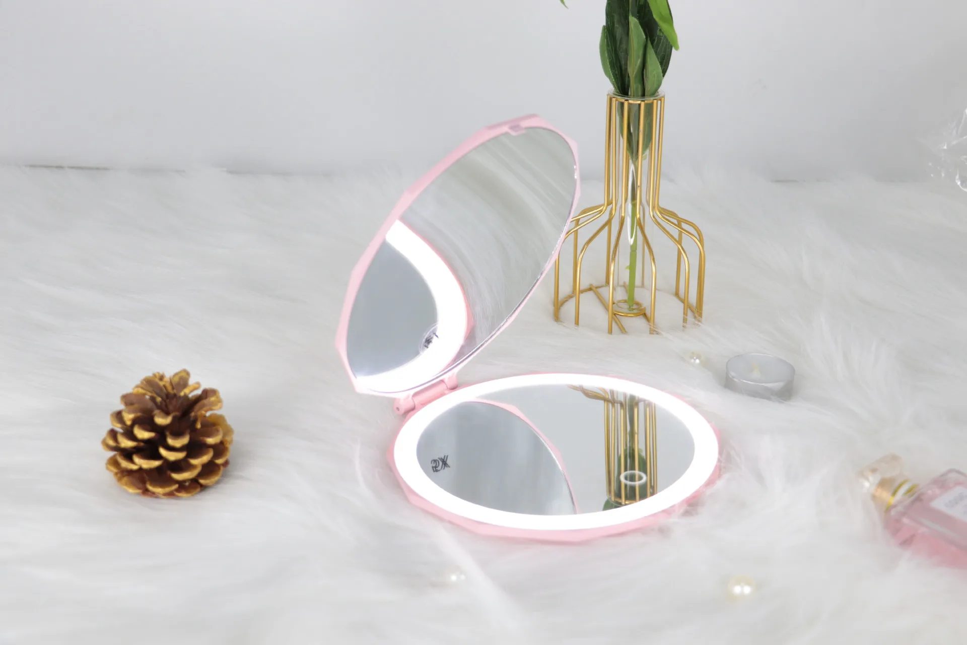 Luma High Quality Mini Hand Held With Led Light Makeup Mirror Portable ...