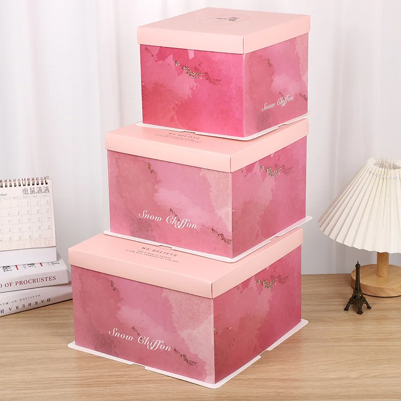 Wholesale Pink Birthday Party Gift Cake Box Packing Custom Print 10 ...