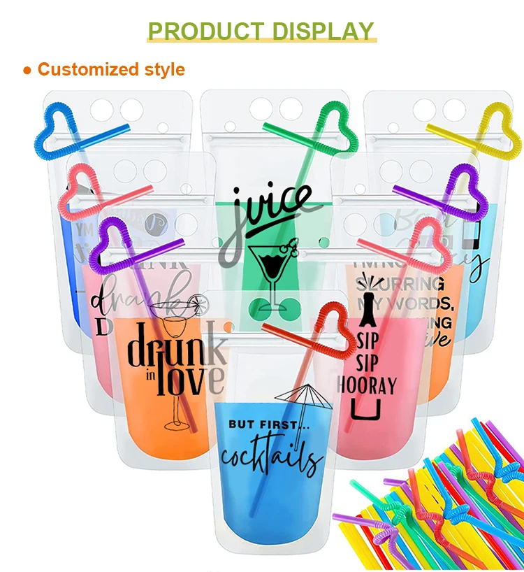 Custom Plastic Stand Up Party Beverage Bag Zipper Clear Juice Drink ...