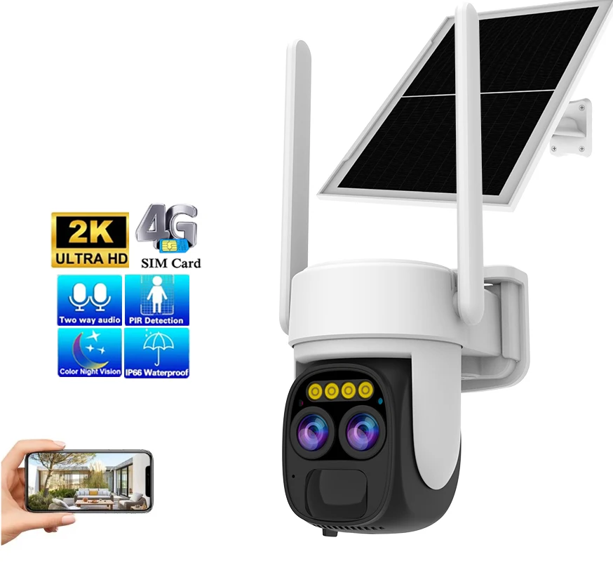 4g Network Ai Smart Solar Battery Power Dual Lens Zoom Full Color Solar ...