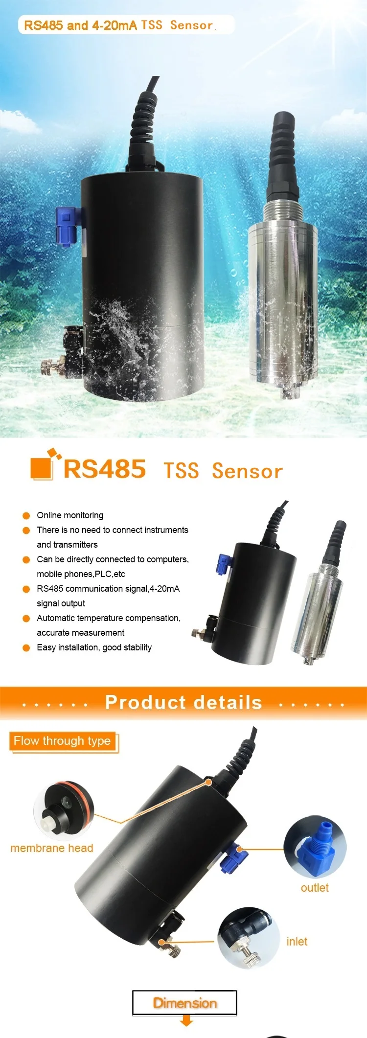 RS485 Digital 4-20ma Industrial MLSS Sensor for Water Treatment
