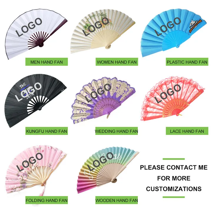 Customizable Logo Pattern Plastic Cloth Hand Fan Chinese Elegant Fabric ...
