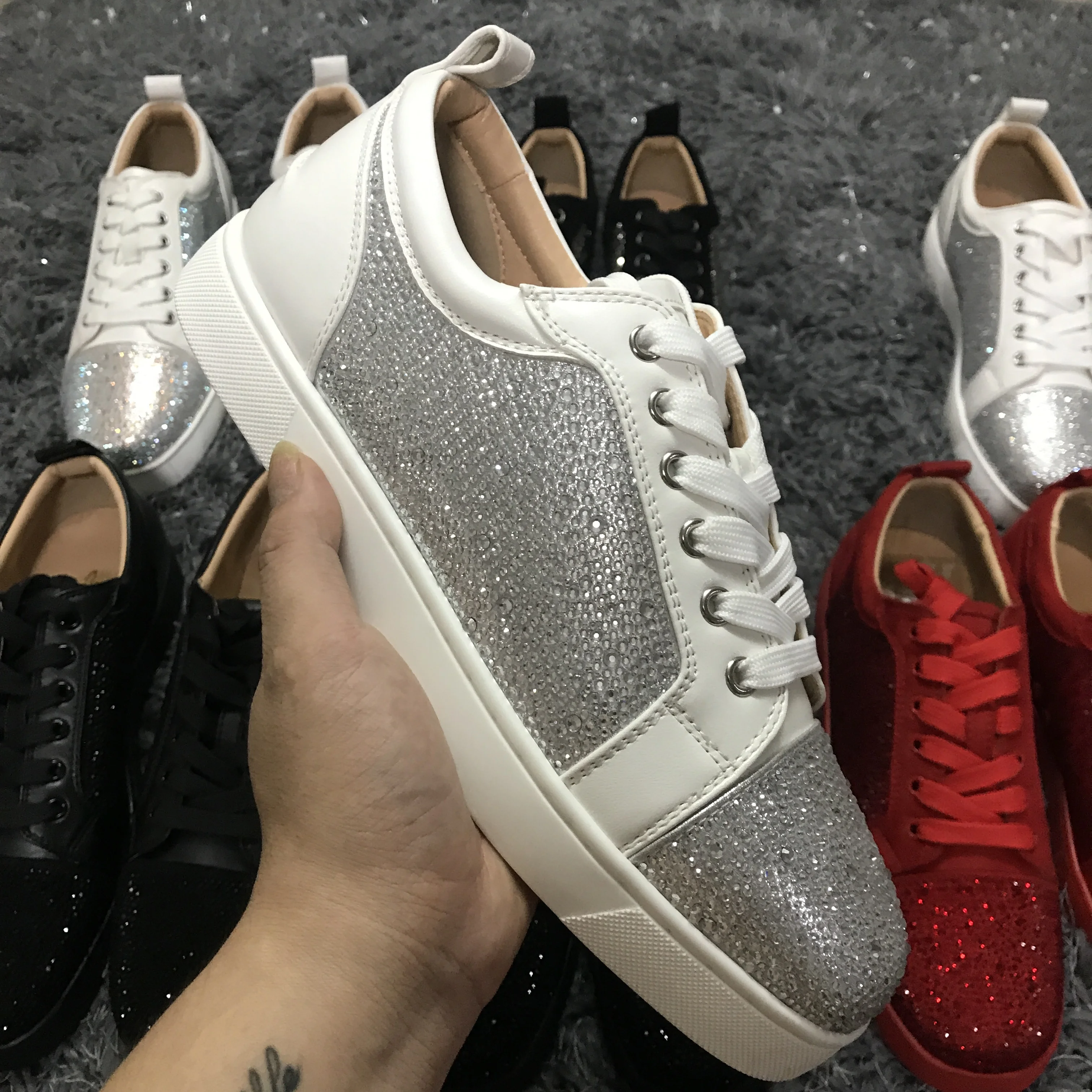 Wholesale Genuine Leather Rhinestones Brand Red Bottom Men Shoes Famous ...